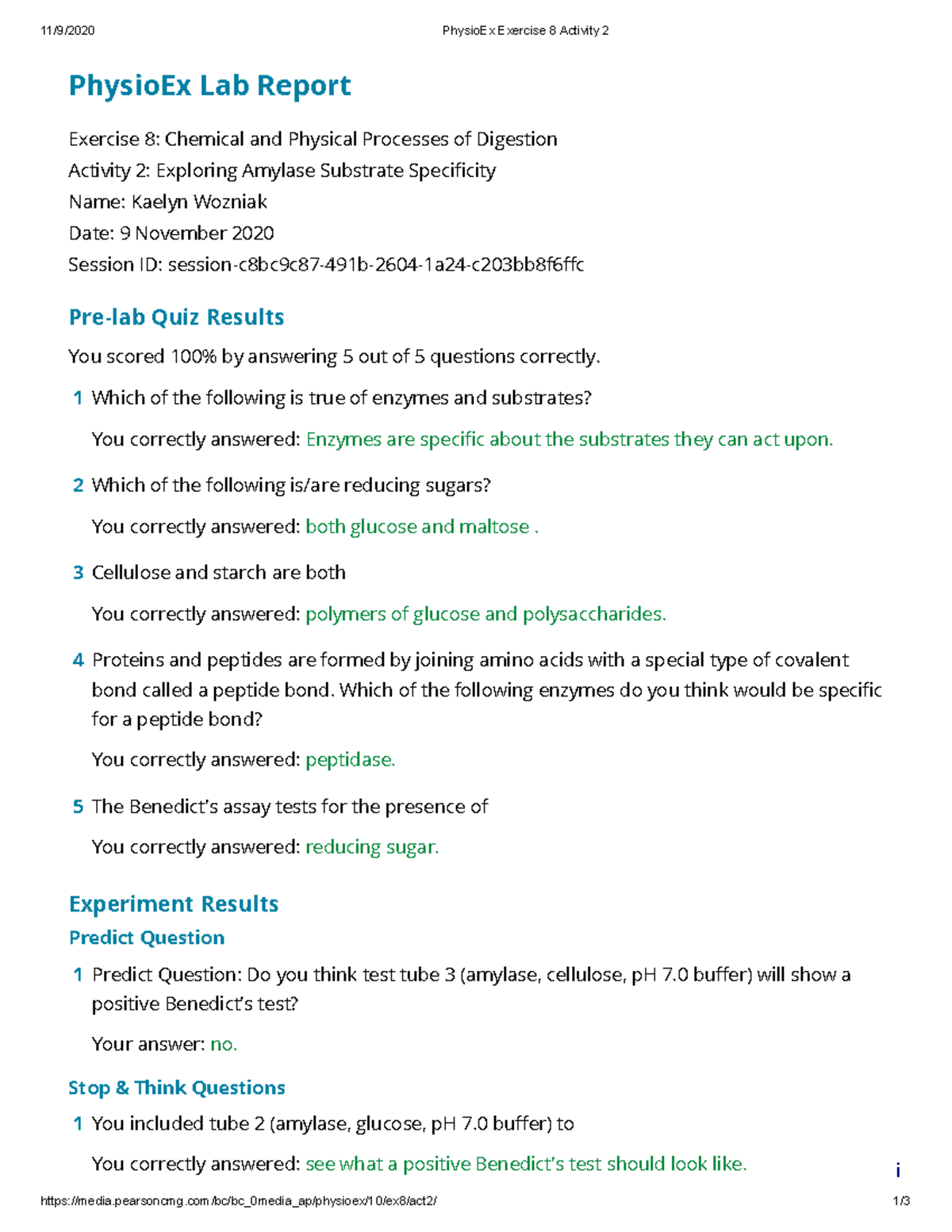 PhysioEx 10 - Exercise 8: Amylase Substrate Specificity Lab Report ...