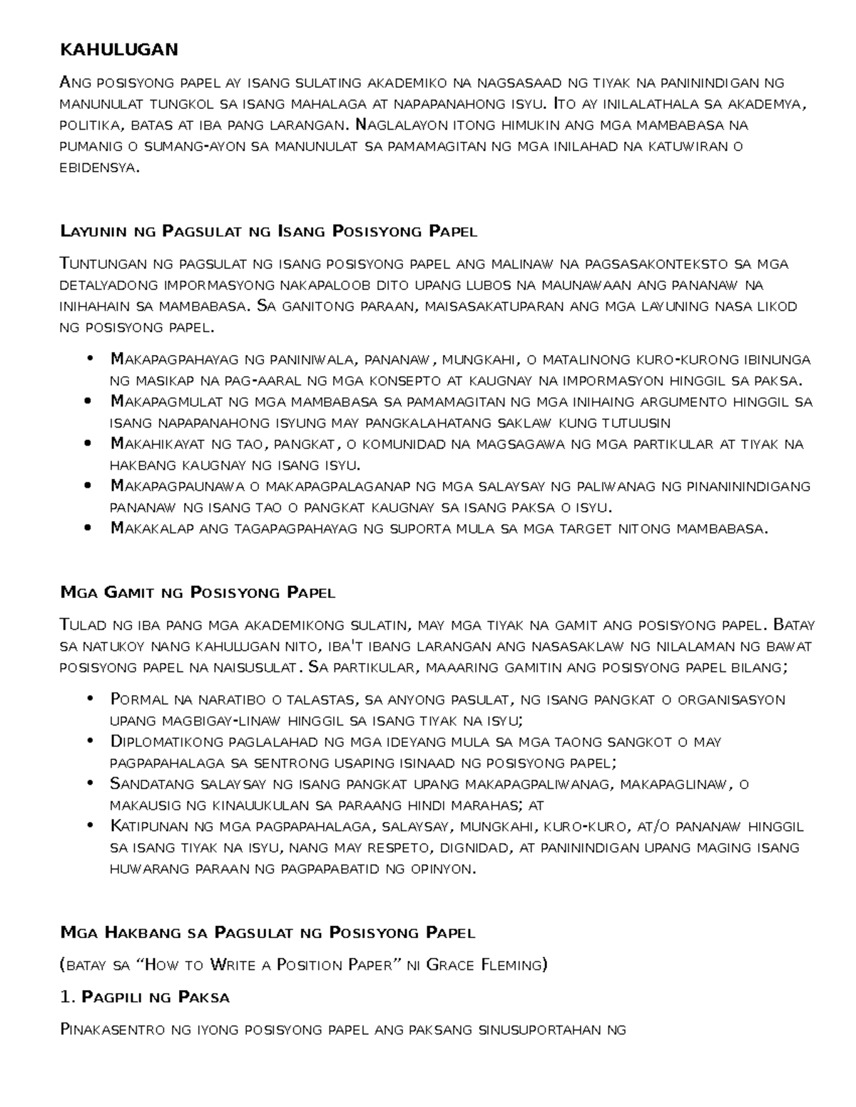 Pagsusuri ng Posisyong Papel: Mga Hakbang at Layunin - Studocu