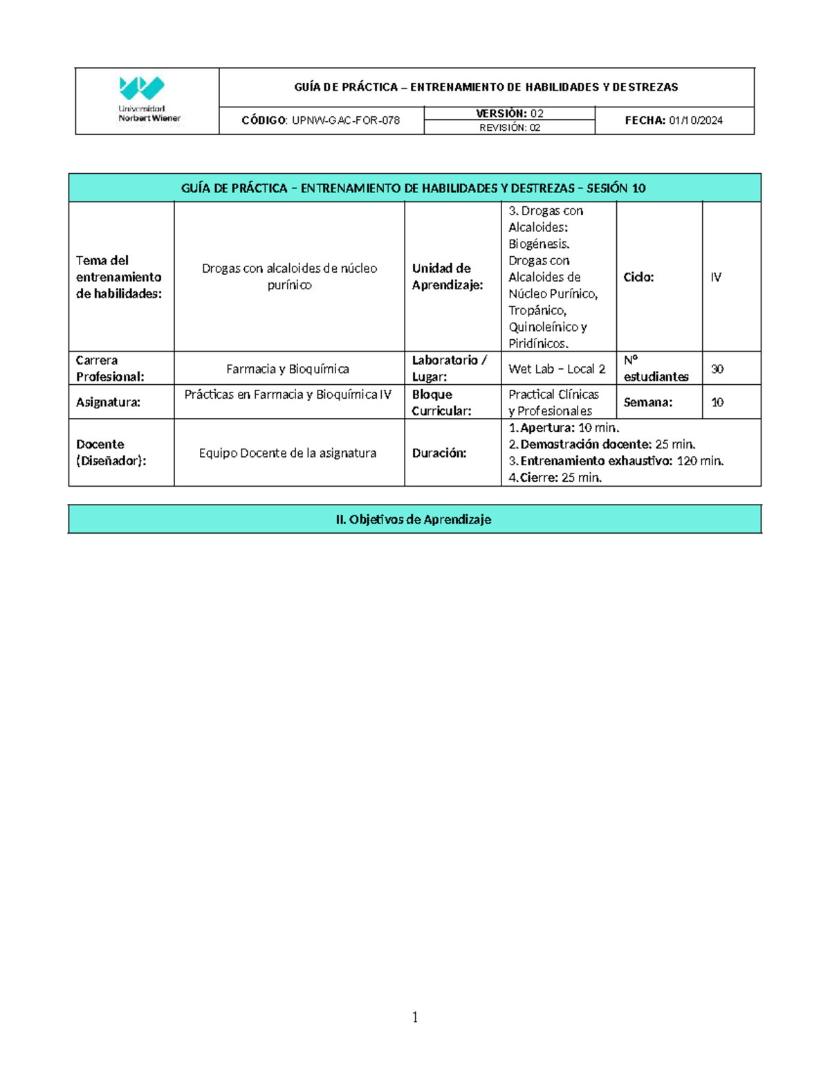 FB6043 - Guía de Práctica: Entrenamiento en Habilidades y Destrezas 10 ...