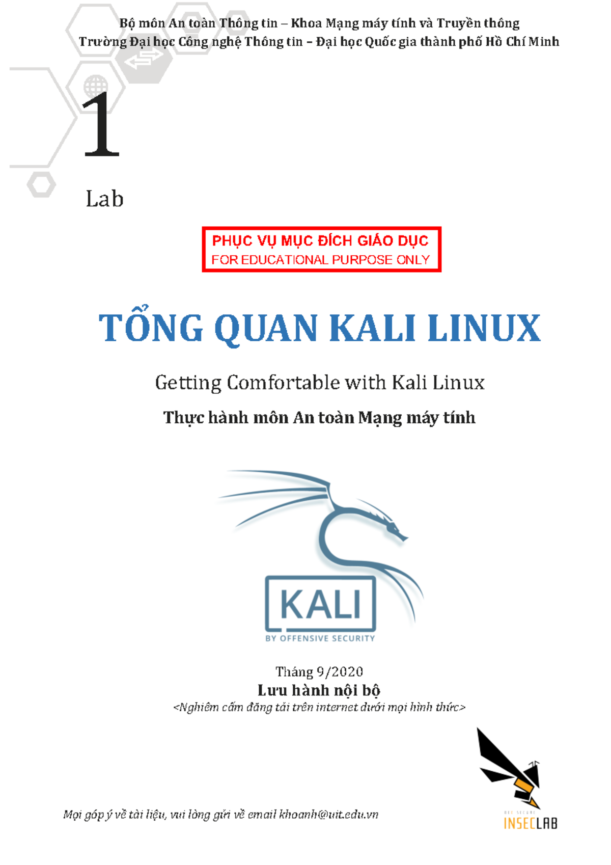 Lab 1: Làm Quen Với Kali Linux - Thực Hành An Toàn Mạng Má Y Tính - Studocu