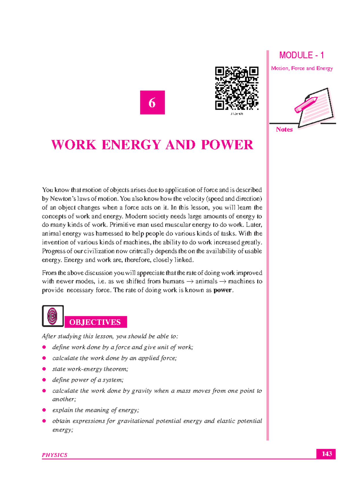 312 Physics Eng Lesson 6 - Notes 143 Work Energy and Power PHYSICS ...