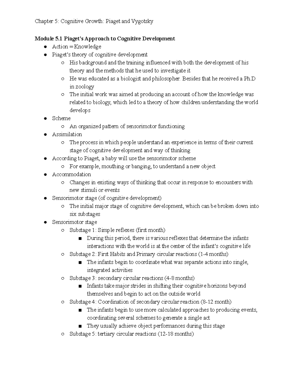 Psychology Chapter 5 - Cognitive Growth: Piaget and Vygotsky - Module 5 ...