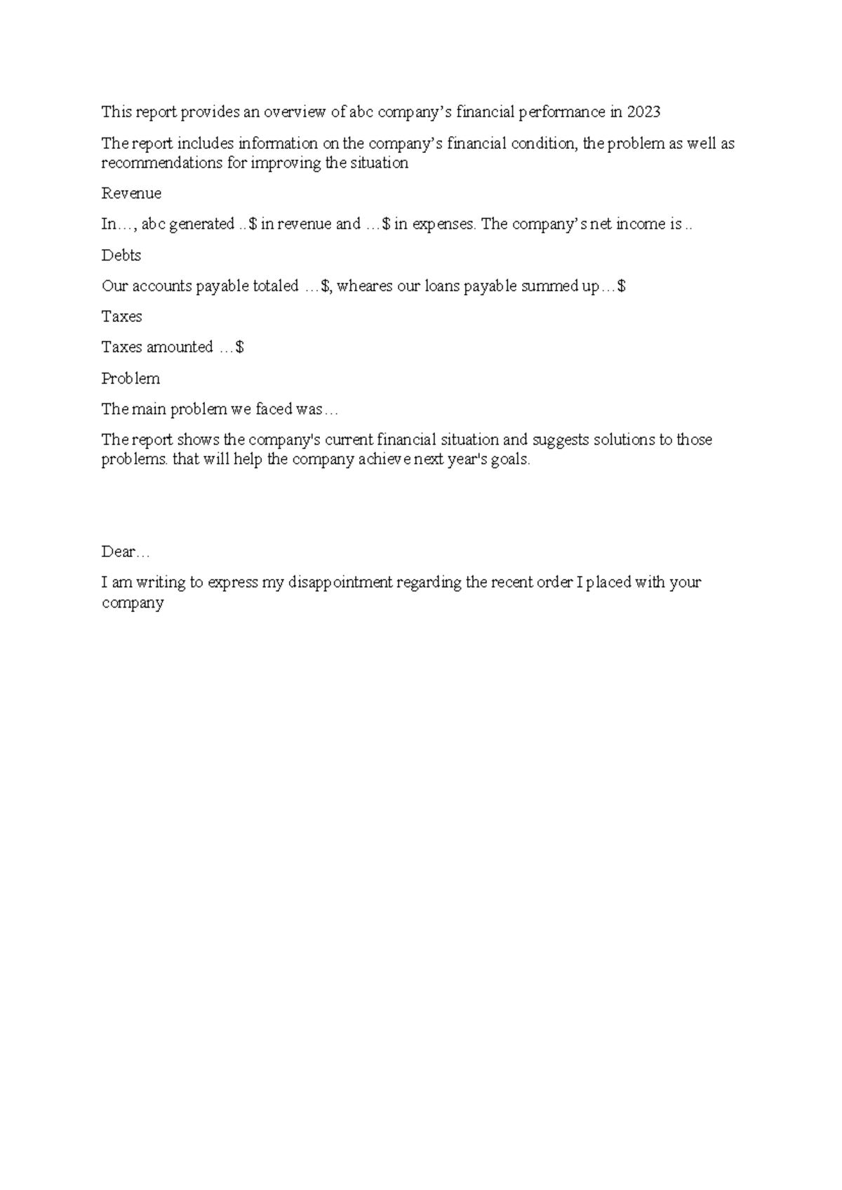 This report provides an overview of abc company - .., abc generated ...