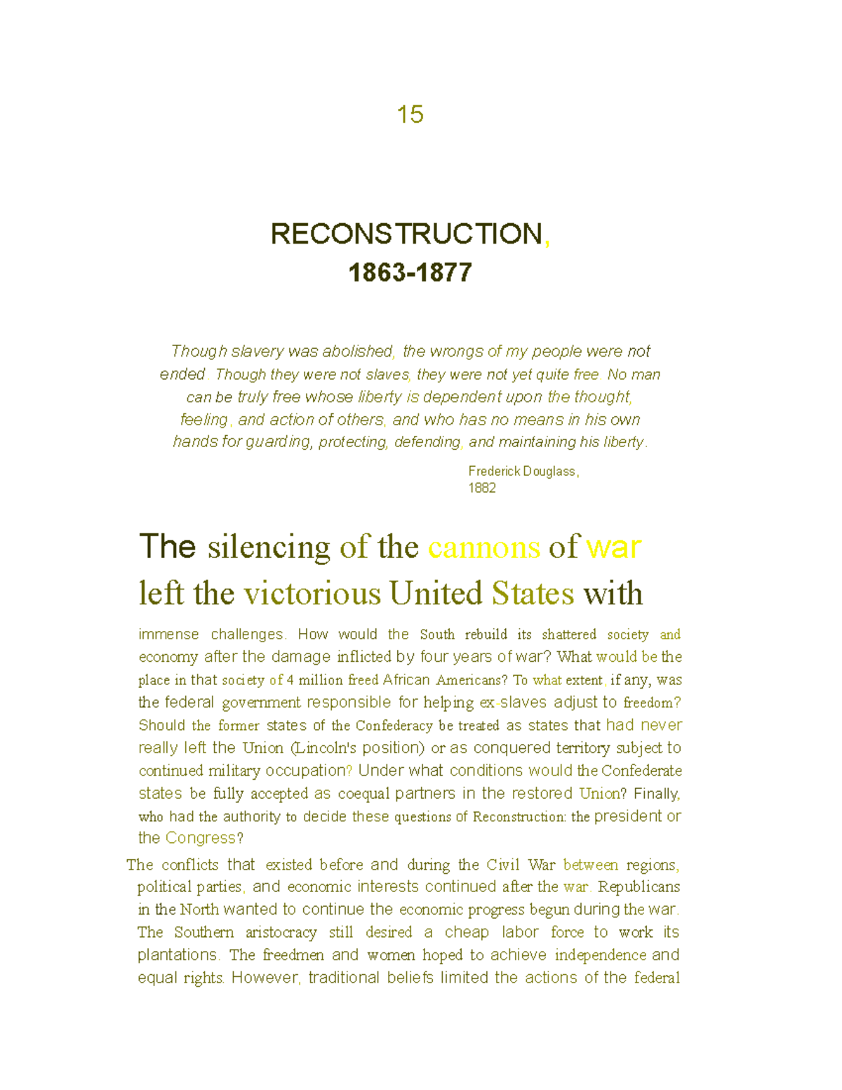 Chapter 15 - Reconstruction: Challenges and Changes in Post-Civil War ...