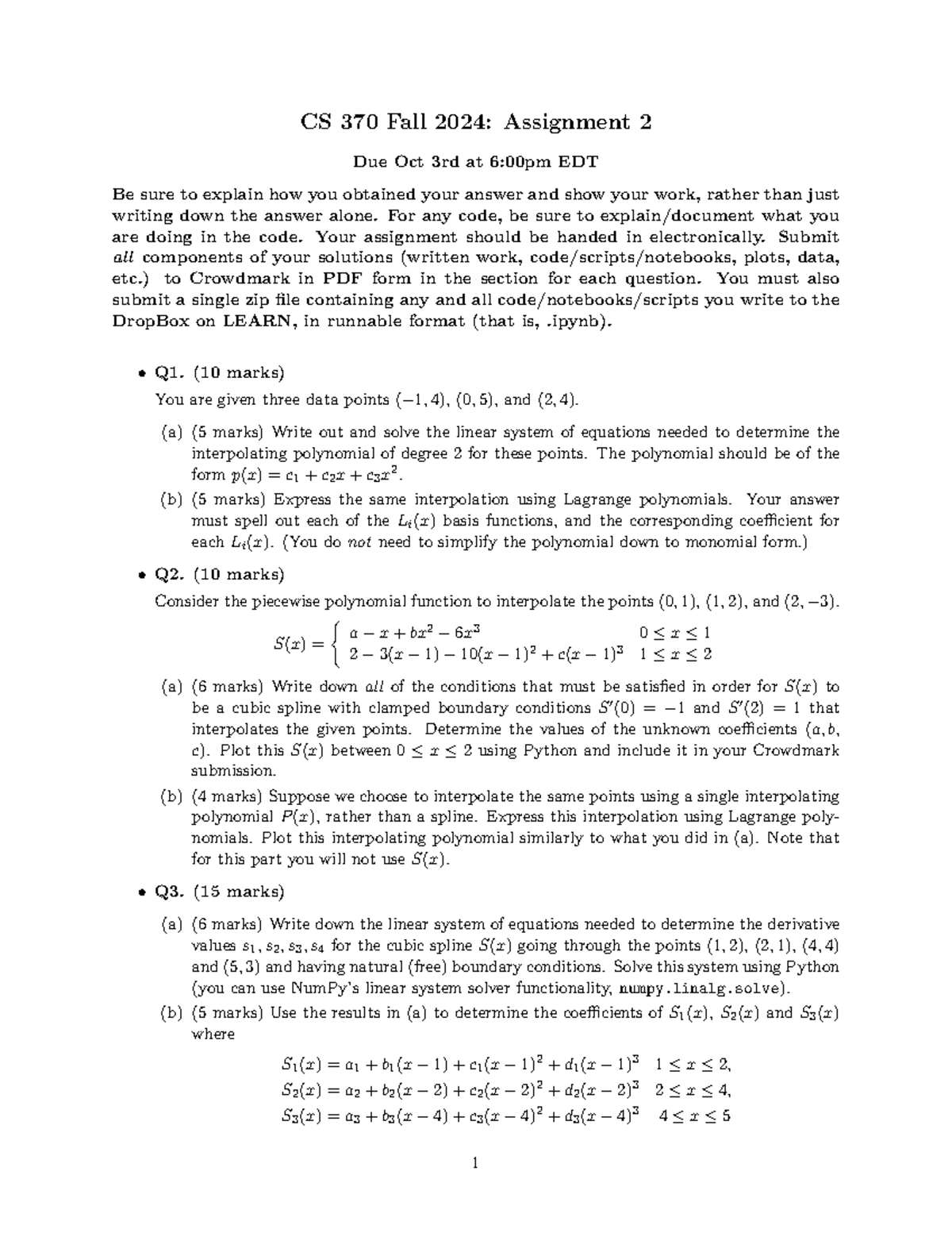 CS370 F24 Assignment 2 - Interpolation and Spline Analysis - Studocu