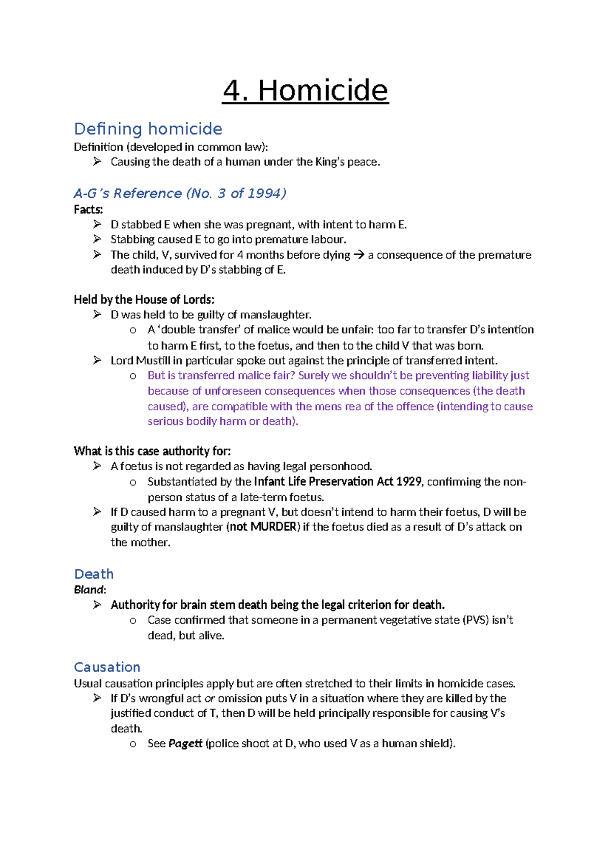 4. Homicide - 4. Homicide Defining homicide Definition (developed in ...