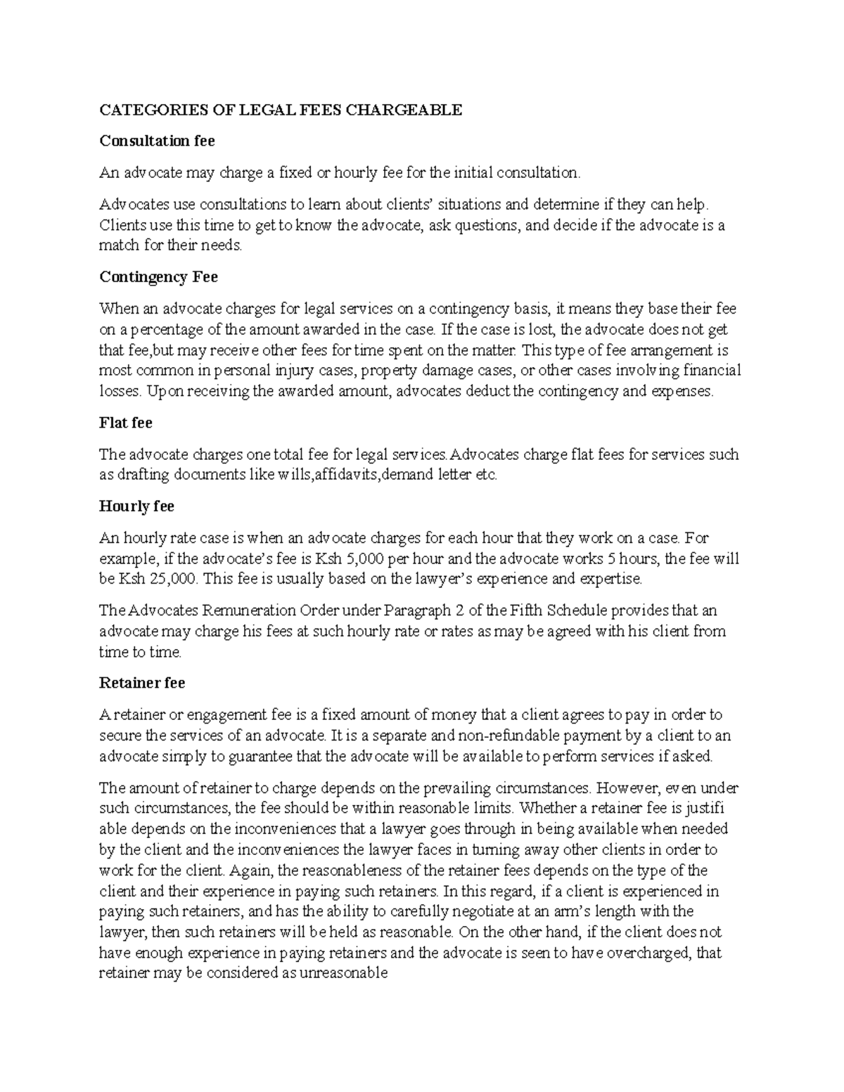 Categories of Legal Fees: Breakdown of Chargeable Costs - Studocu