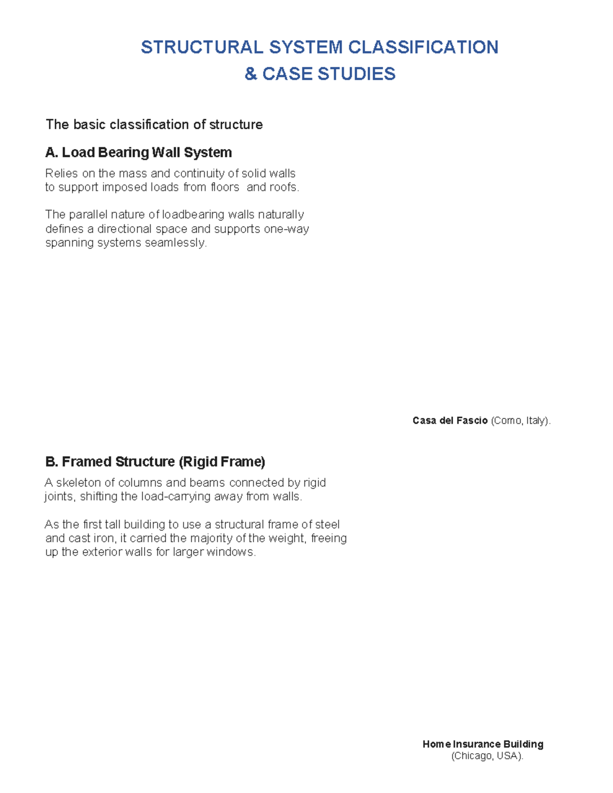 STRUCTURAL SYSTEM CLASSIFICATION CASE STUDIES (ARCH 101) - Studocu