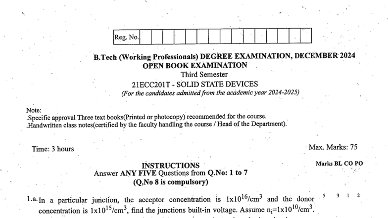 B.Tech 21ECC201T Solid State Devices Open Book Exam Dec 2024 - Studocu