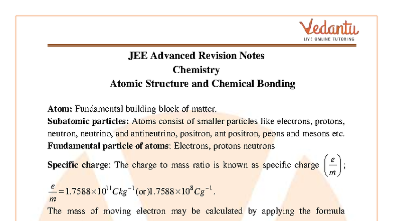 JEE Advanced Chemistry Revision Notes: Atomic Structure & Bonding - Studocu