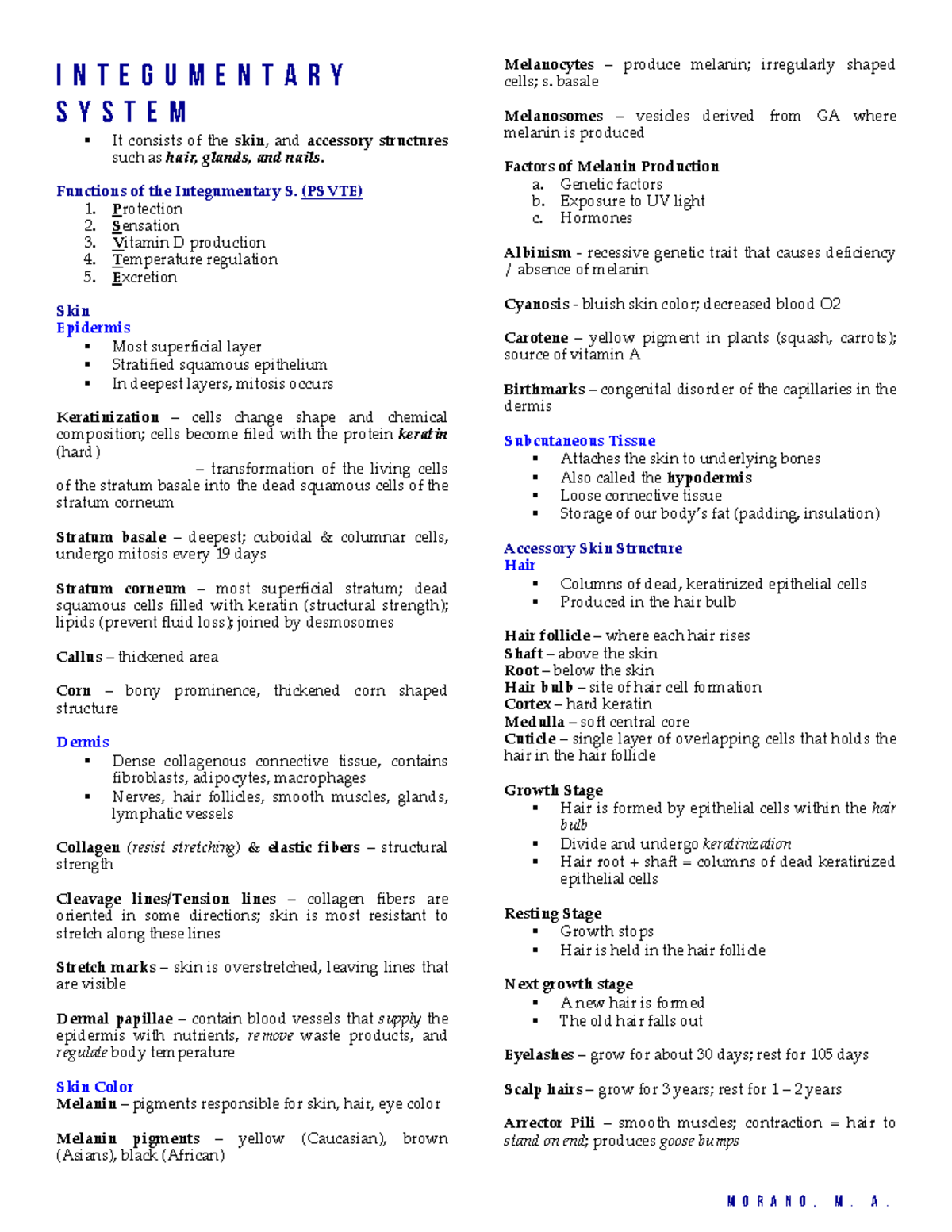 Integumentary System Lecture Notes (Seeley's Anatomy & Physiology ...