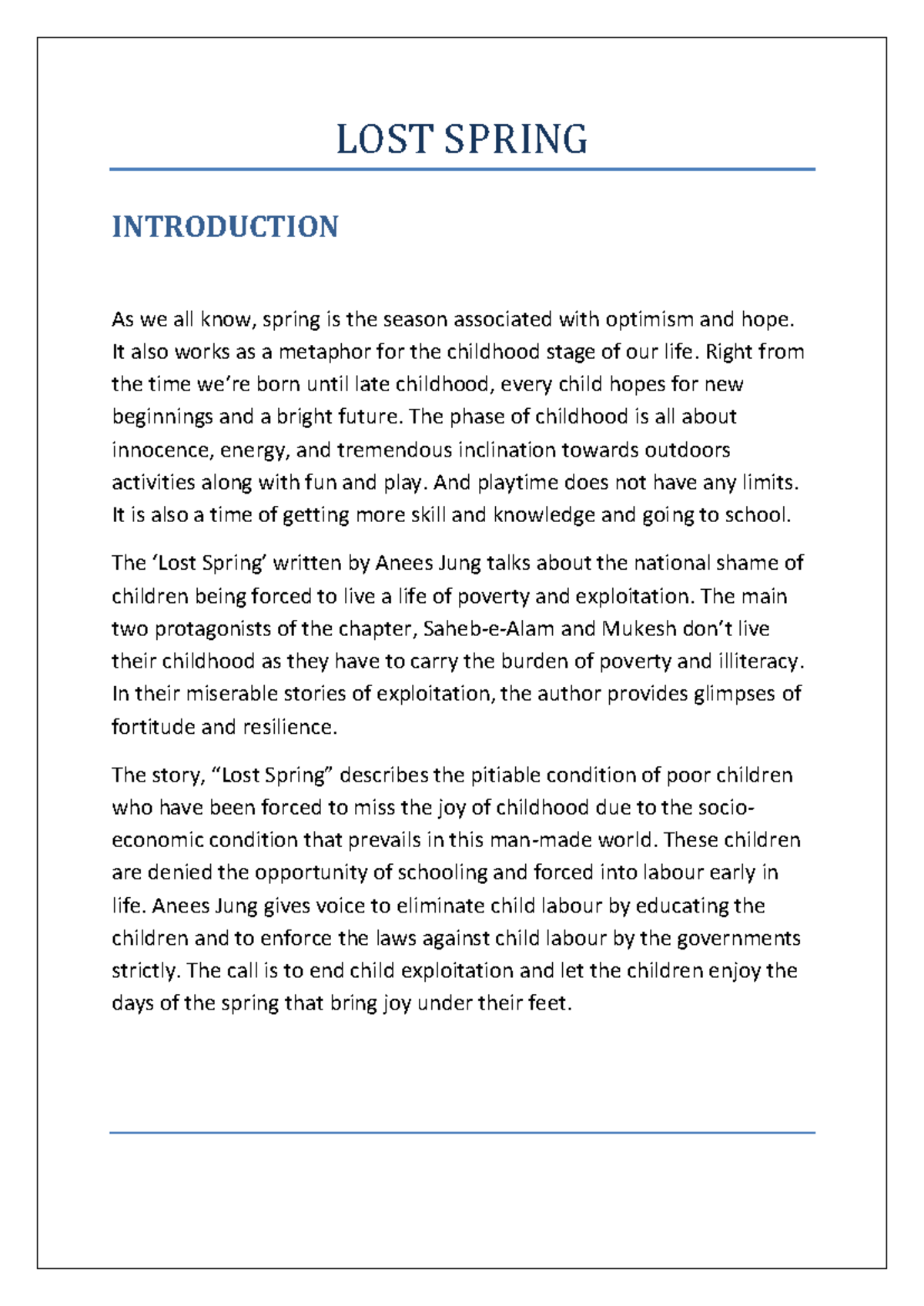 LOST Spring - ASL Project - LOST SPRING INTRODUCTION As we all know ...