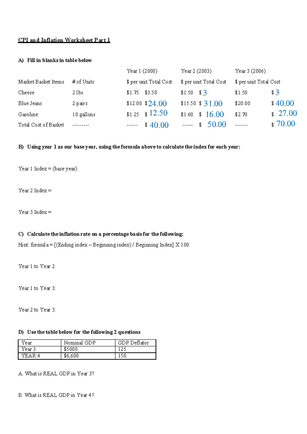 CPI Worksheet and Practice Problems - l24 - Studocu
