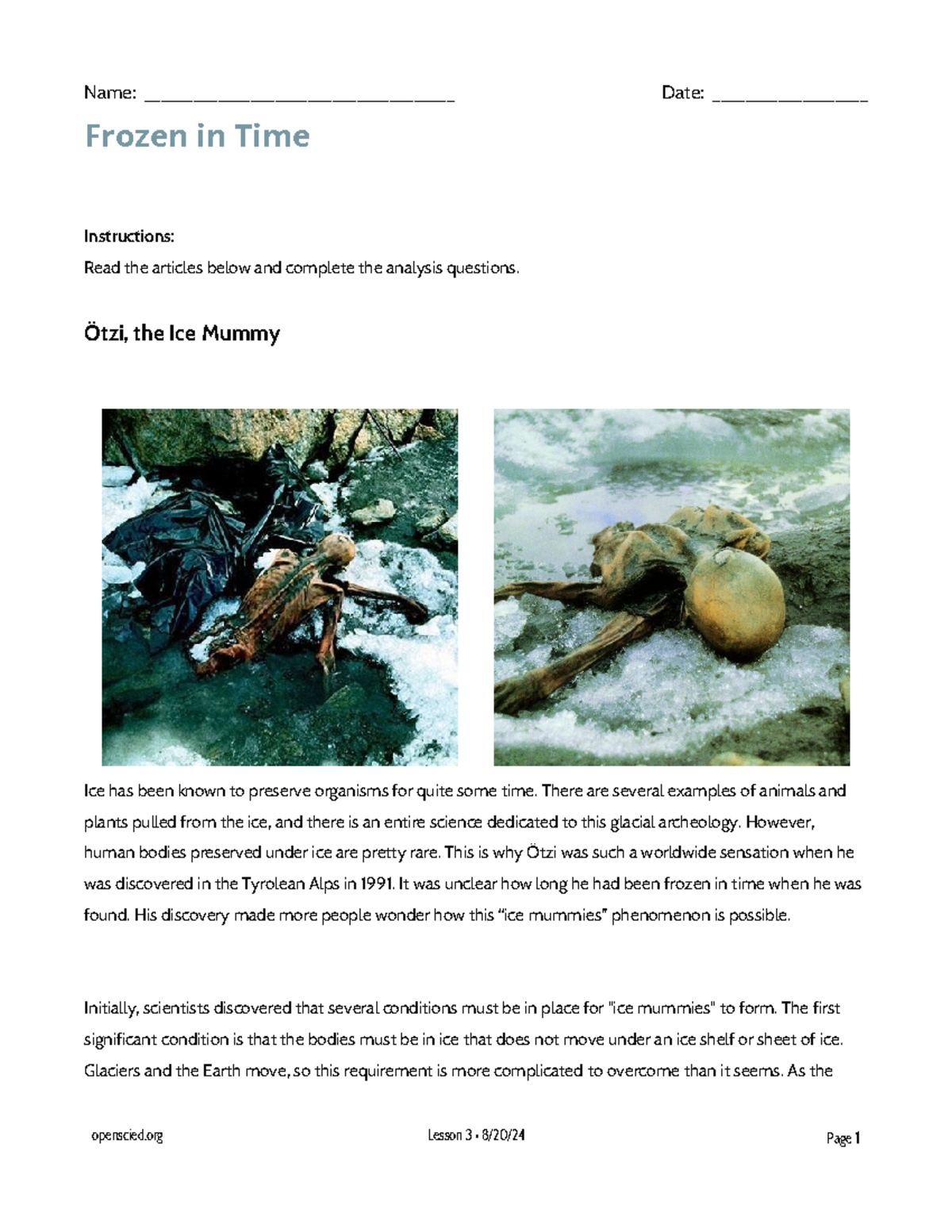 Frozen in Time: Analysis of Ice Mummies and Bog Bodies - Studocu