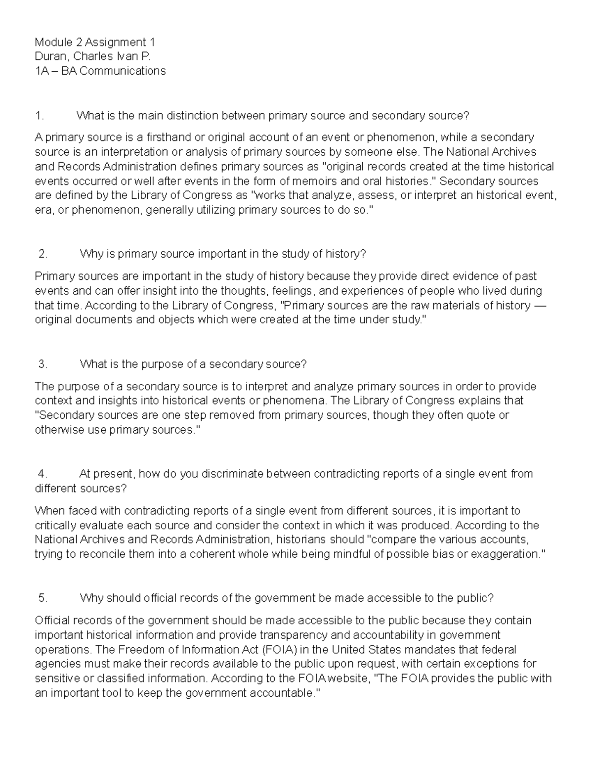 Module 2 Assignment 1: Understanding Primary and Secondary Sources ...