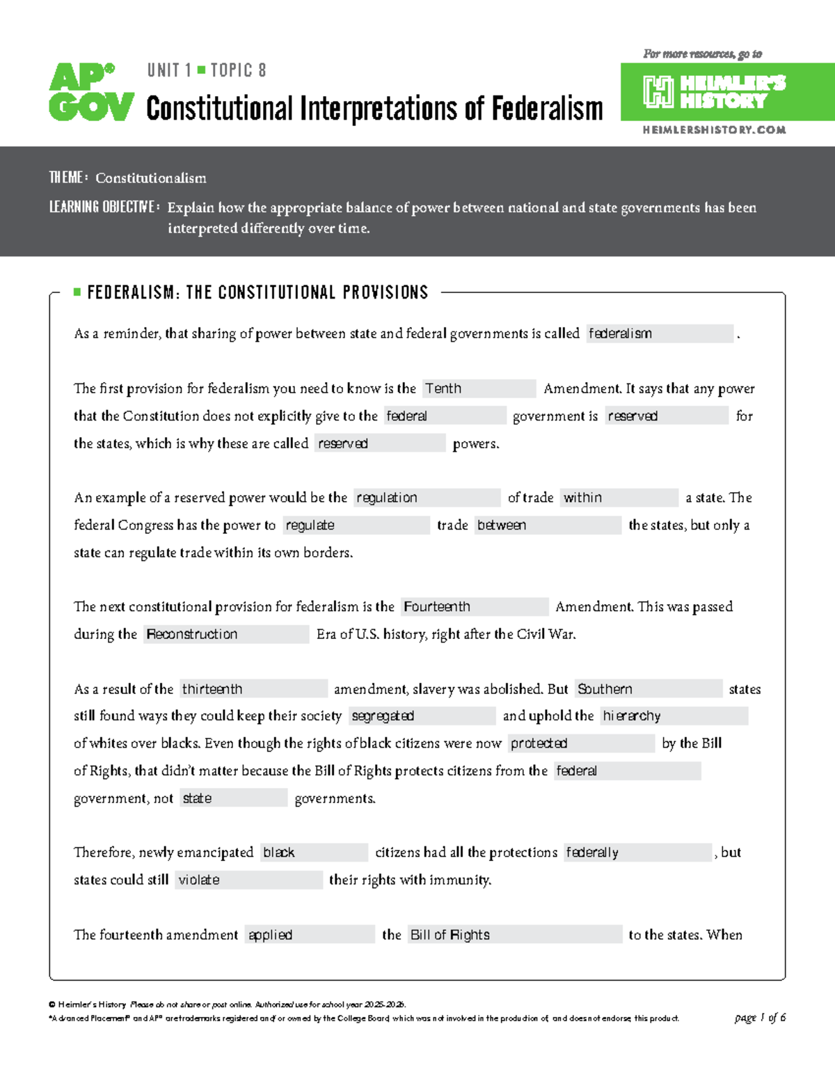 Constitutional Interpretations of Federalism: Unit 1, Topic 8 Notes ...