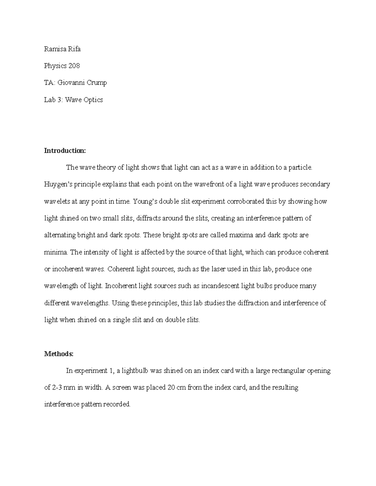 Lab 3: Wave Optics in Physics 208 - Exploring Light Interference - Studocu
