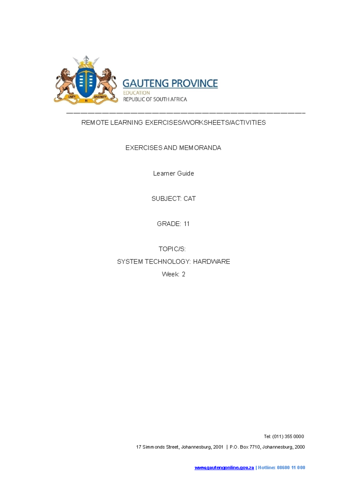 CAT Grade 11 Term 1 Week 2 Learner Guide & Activities - Studocu