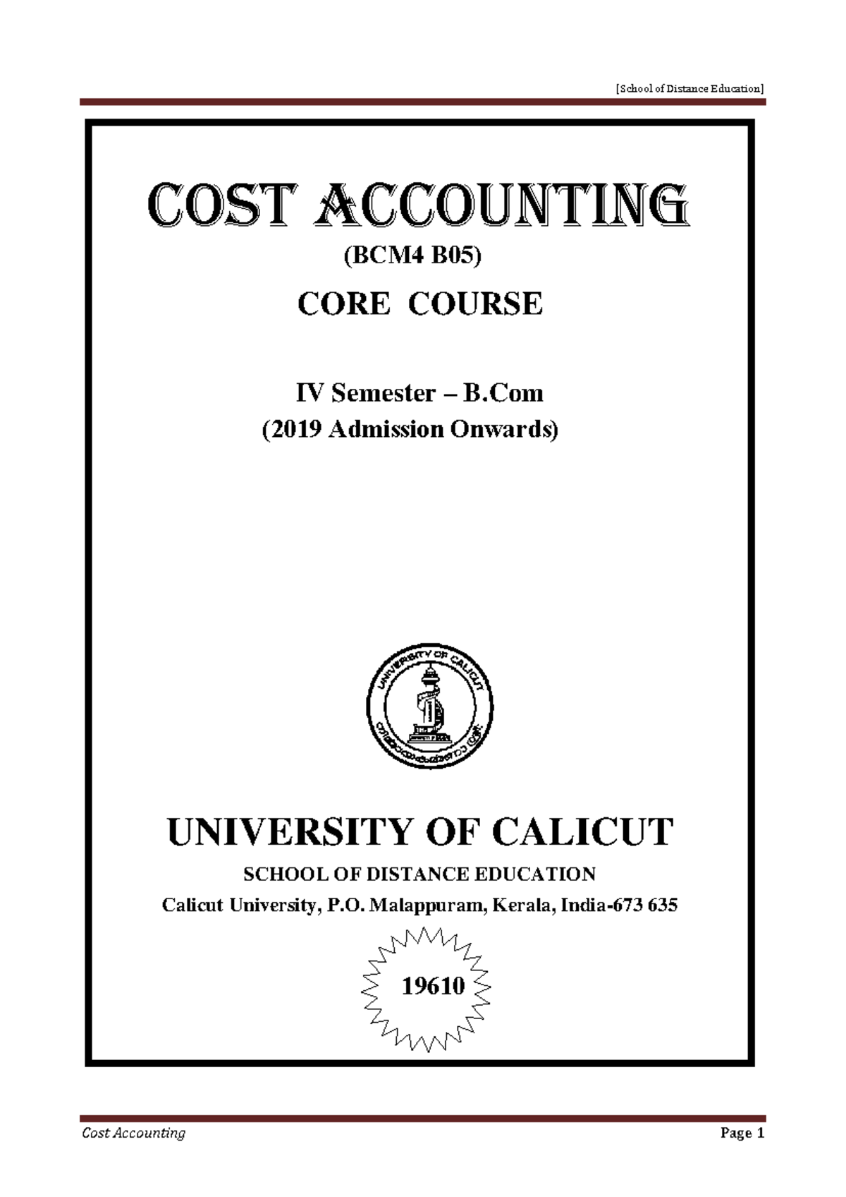 BCom Core Cost Accounting on09March 2016 - [School of Distance ...