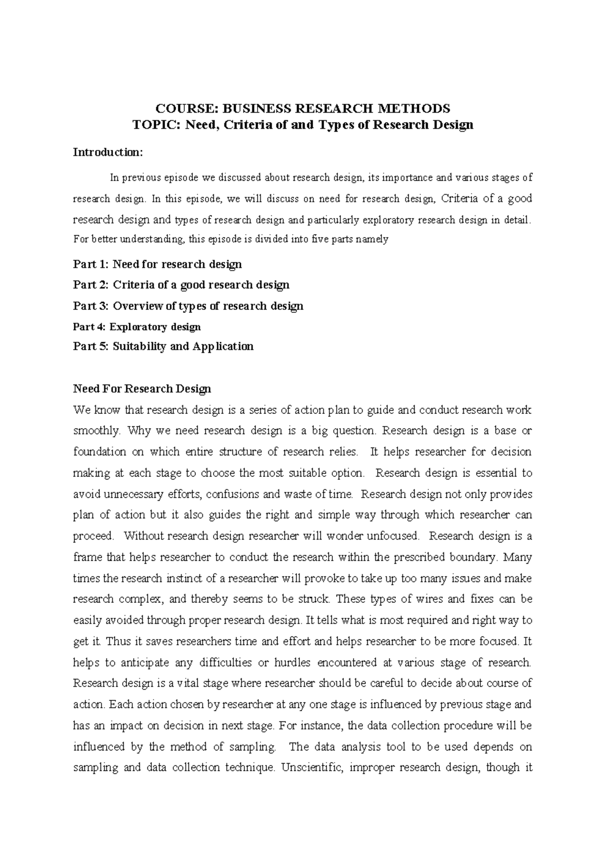 BUSINESS RESEARCH METHODS: Need, Criteria & Types of Research Design ...