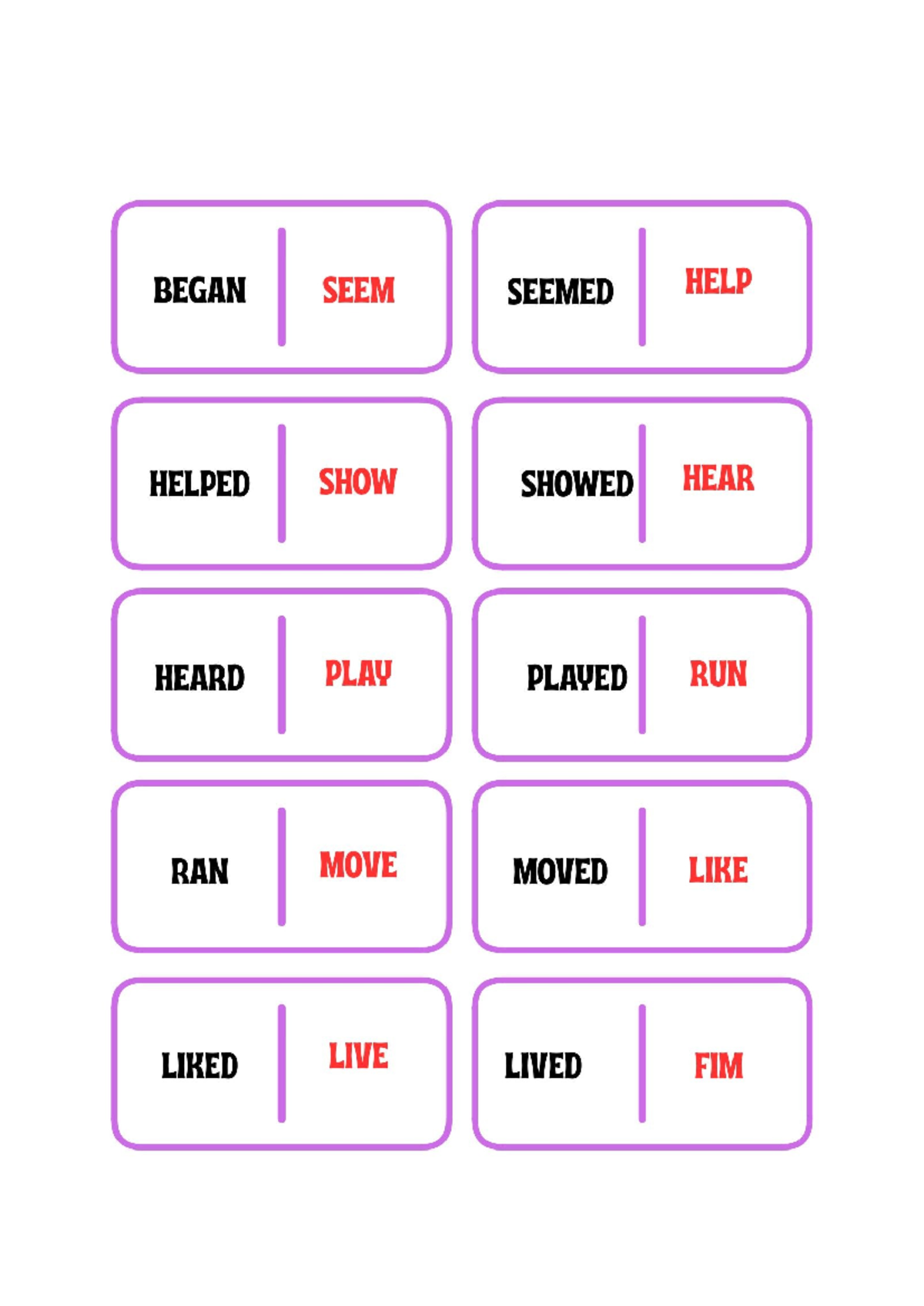 Dominó de Verbos em Inglês: Presente e Passado - Studocu