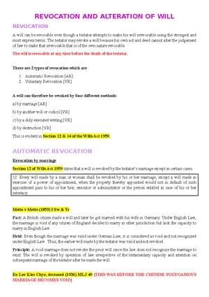Topic 3 - Revocation AND Alteration OF WILL - REVOCATION AND ALTERATION ...