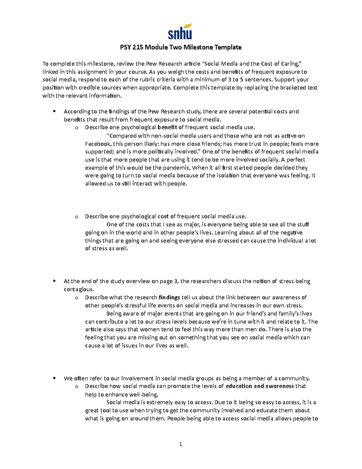 PSY 215 Module 2 Milestone: Examining Social Media's Impact on Well ...