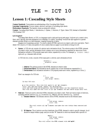 ICT 9 Module - TLE – ICT 9 Lesson 1: Introduction to Computer Programming Content Standards ...