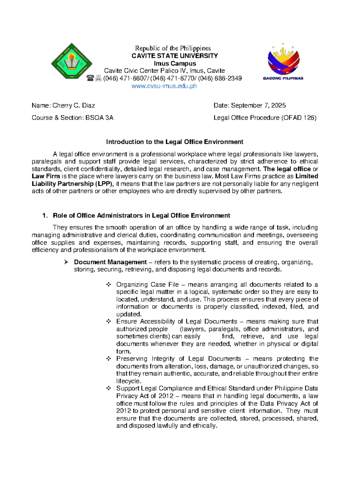 Introduction to the Legal Office Environment (OFAD 126) - Studocu