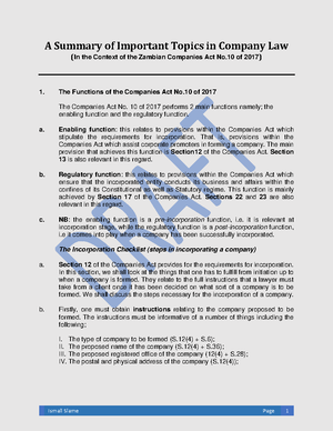 Company law notes - COURSE MODULE – COMPANY LAW 1. INTRODUCTION 1 ...