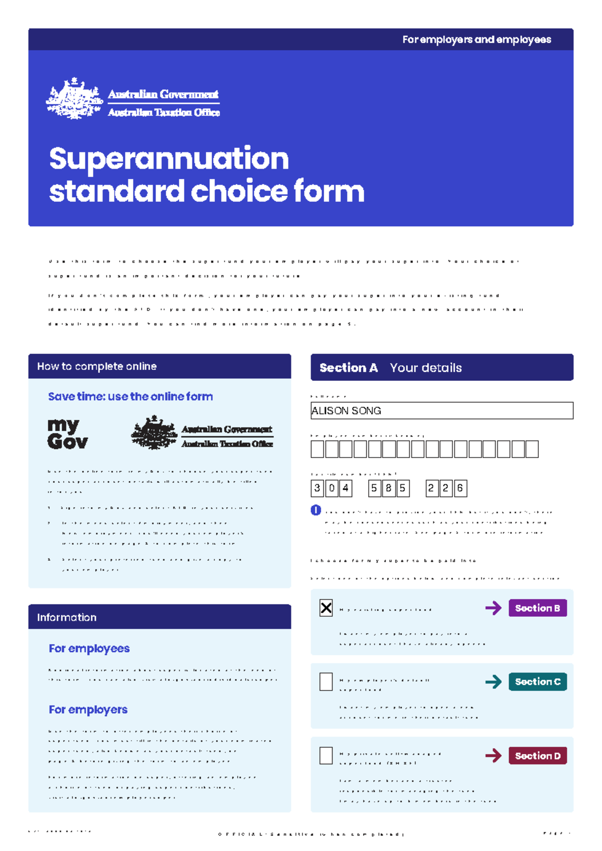 Superannuation Standard Choice Form: Employee Fund Selection Guide ...