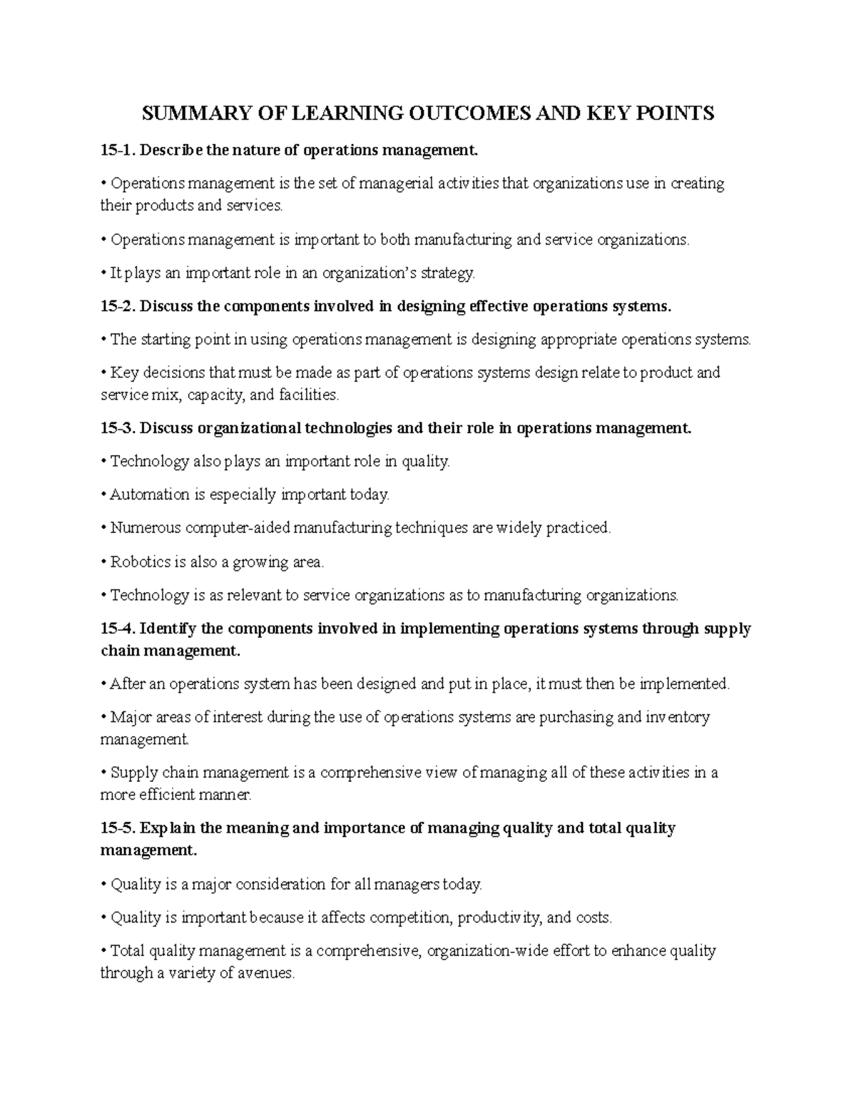 POM 15: Key Insights on Operations Management and Quality Control - Studocu