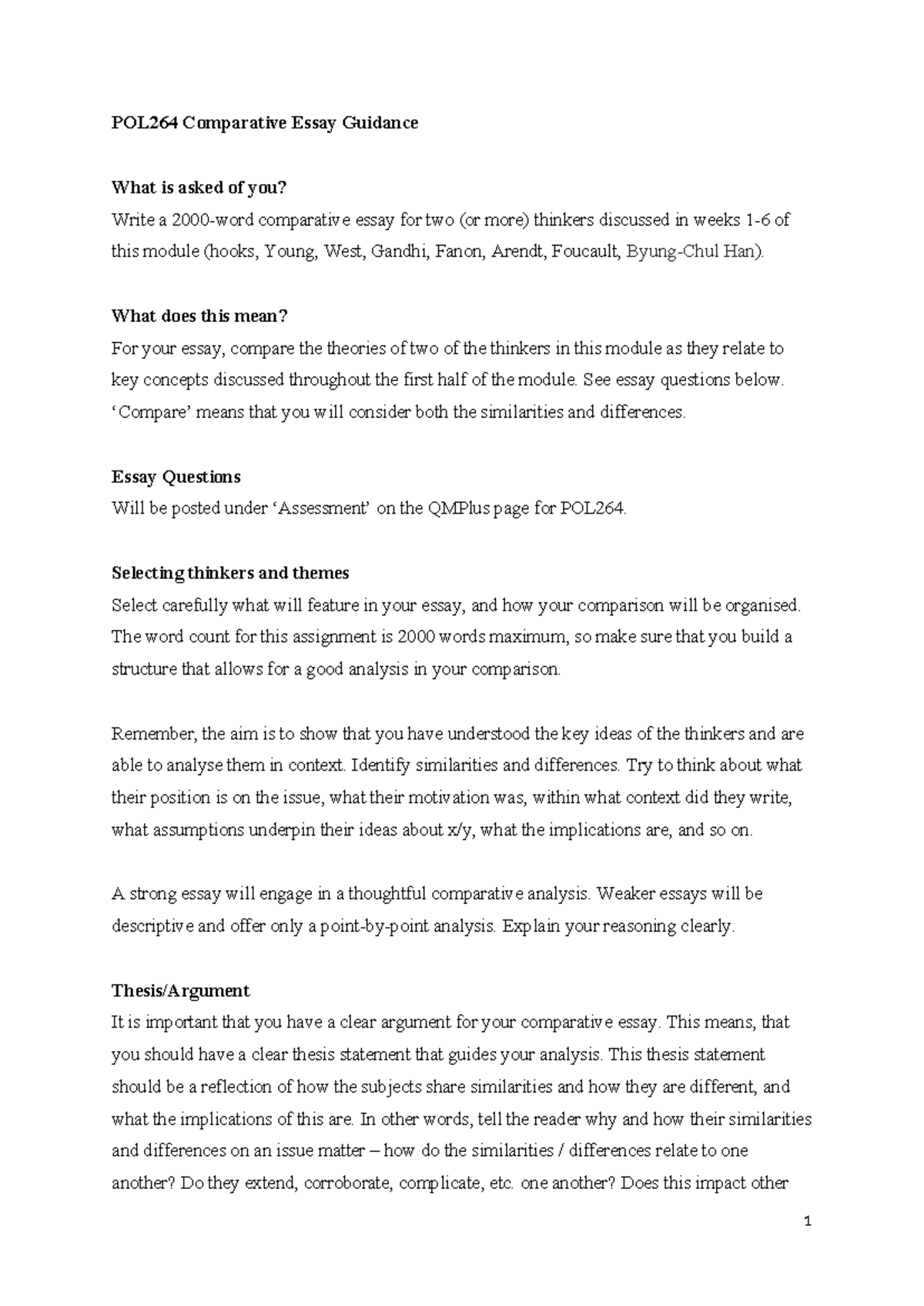 POL264 Comparative Essay Writing Guide & Tips for 2025 - Studocu