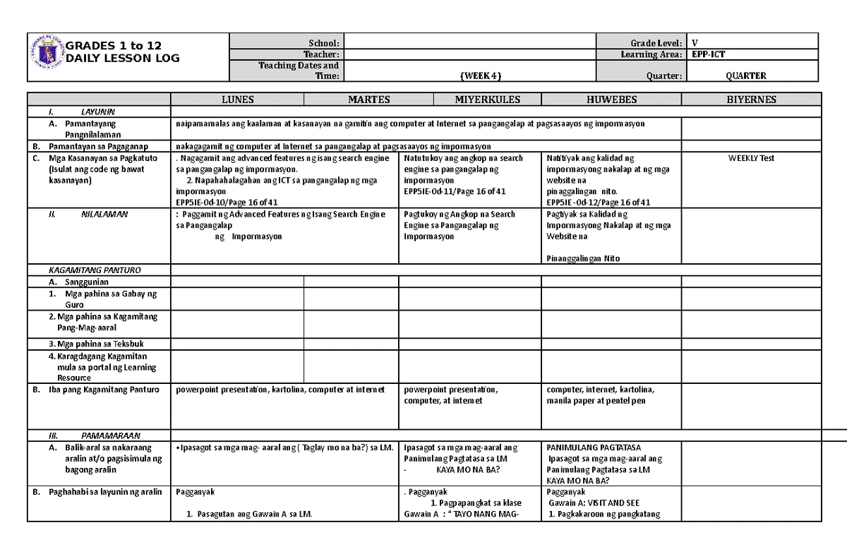 Grade 5 DLL Araling Panlipunan 5 Q4 Week 2 - GRADES 1 to 12 DAILY ...