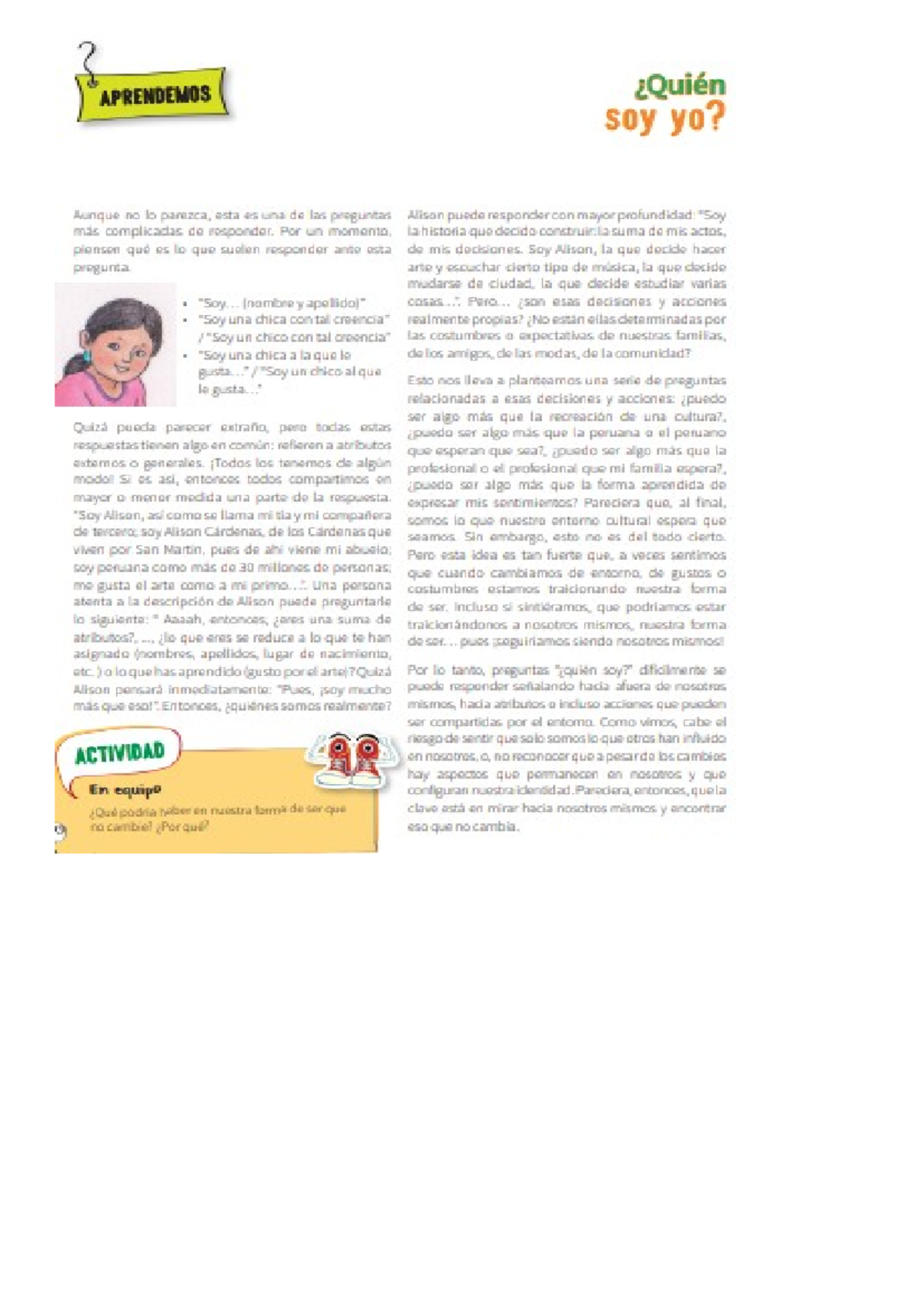 Texto de lectura DPCC 5TO: Reflexiones sobre la identidad y decisiones ...