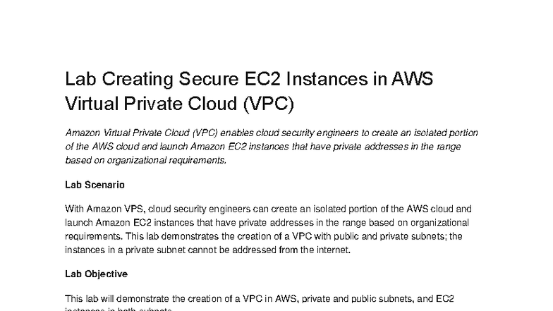 Lab: Creating Secure EC2 Instances in AWS VPC - Studocu