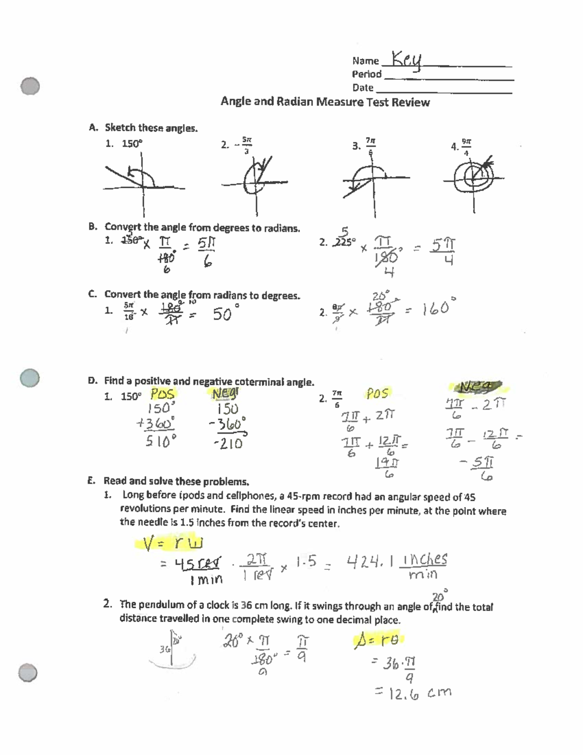 Angle+and+Radian+Measure+Test+Review - Name Period Date Angle and ...