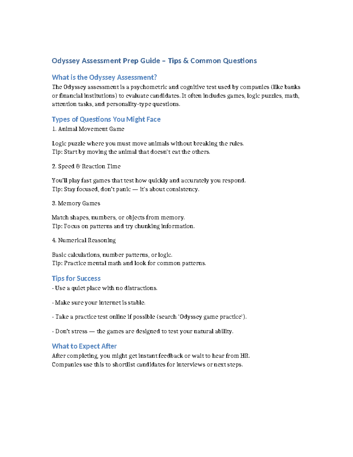Odyssey Assessment Prep Guide: Tips & Common Questions - Studocu