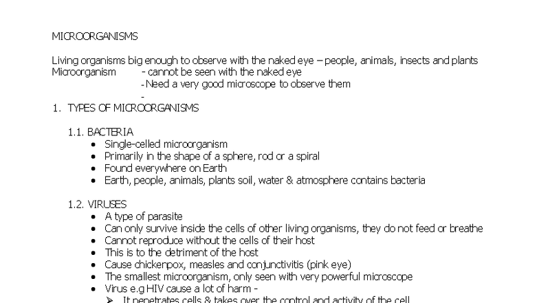 Microorganisms Overview - Grade 8 Science Notes - Studocu