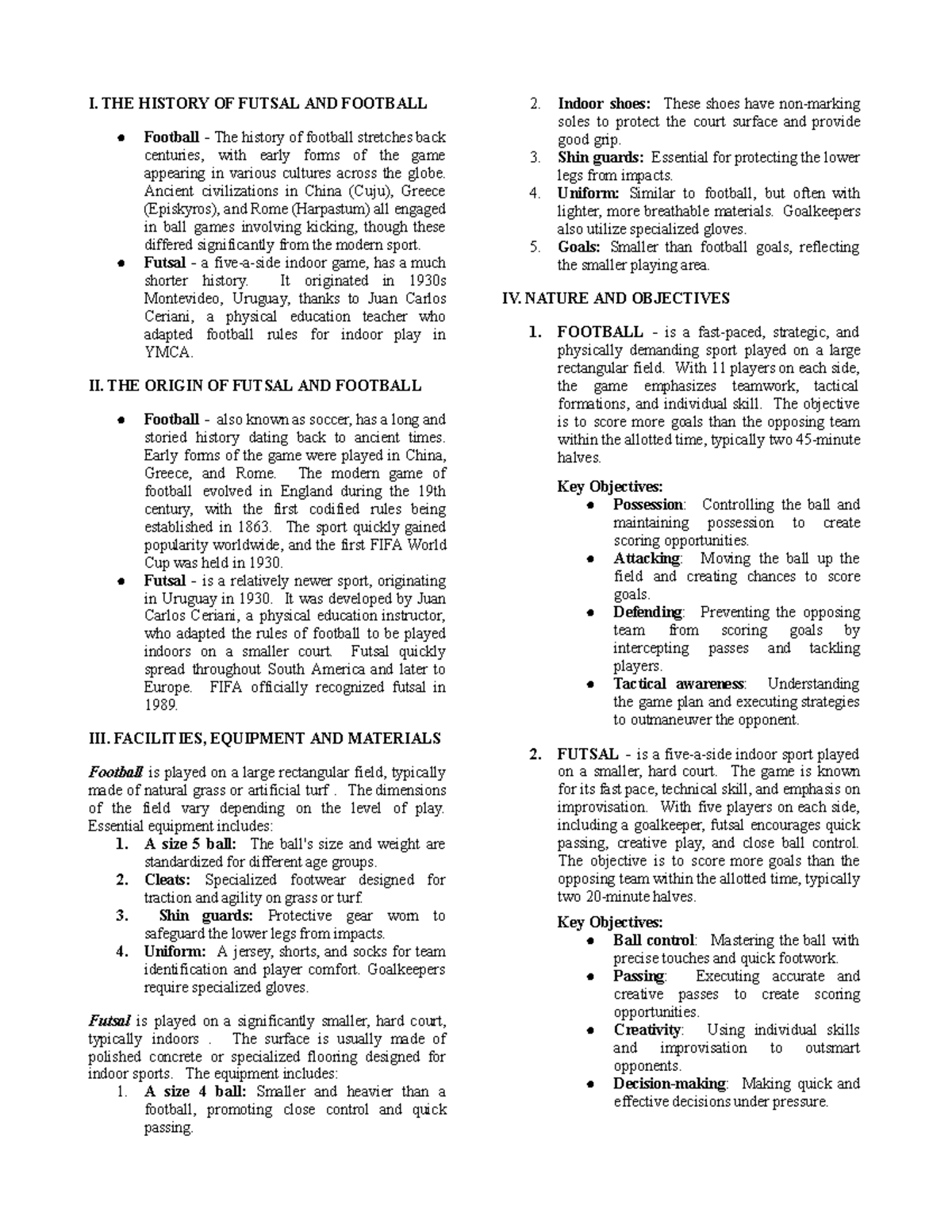 Futsal & Football History: Rules, Skills, & Key Differences - Studocu