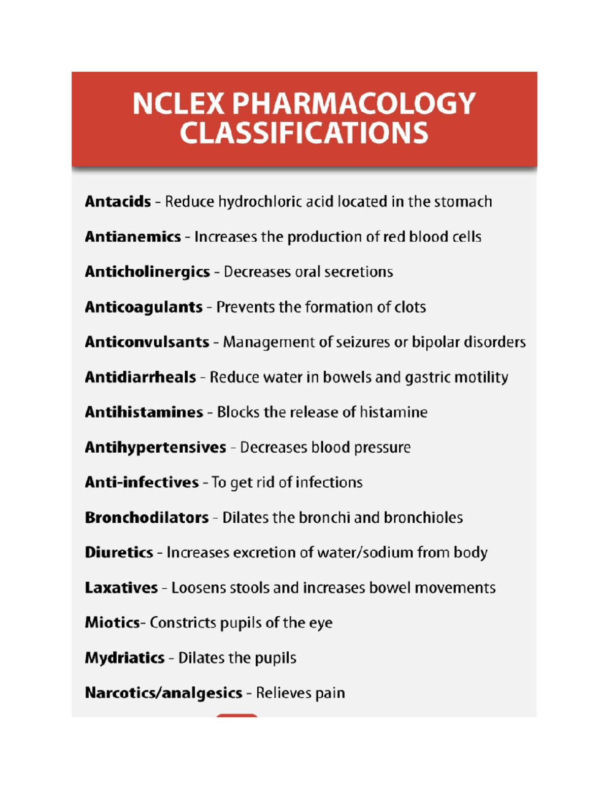 NCLEX Pharmacology Cheat Sheet: Key Classifications & Tips - Studocu