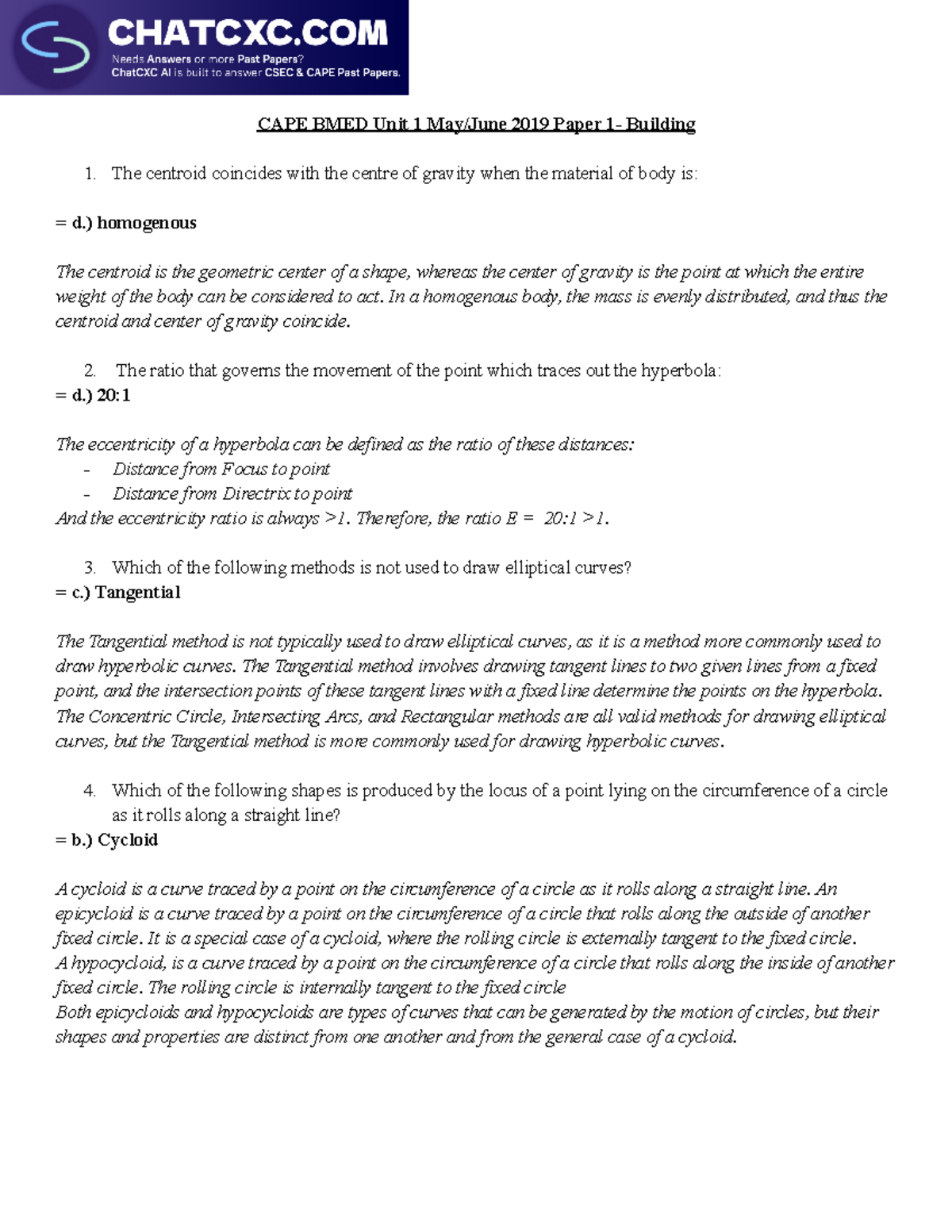 CAPE BMED Unit 1 - May/June 2019 Paper 1 Study Notes - Studocu