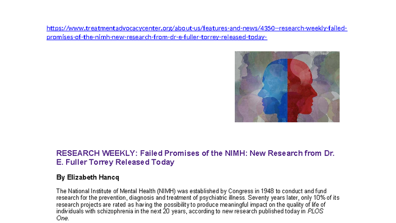 NIMH Research Review: Evaluating Schizophrenia Care Impact - Studocu