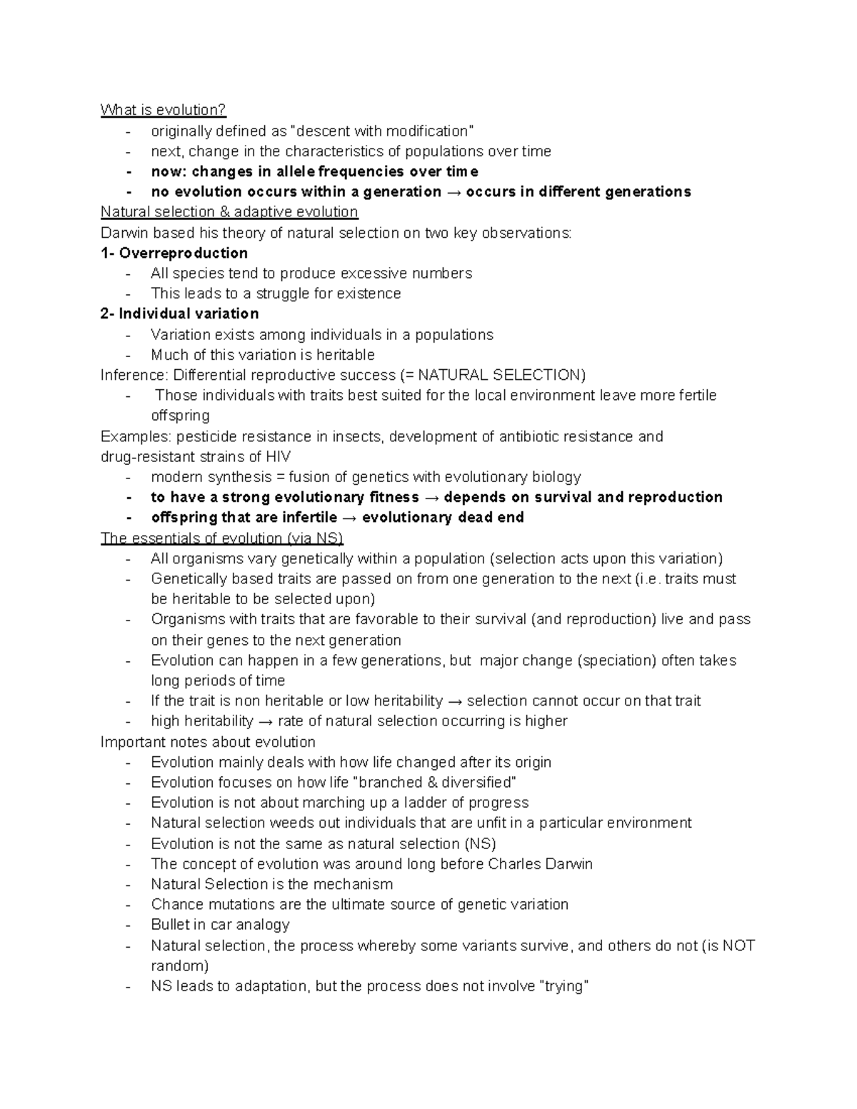 Biodiversity Notes 2: Understanding Evolution and Natural Selection ...