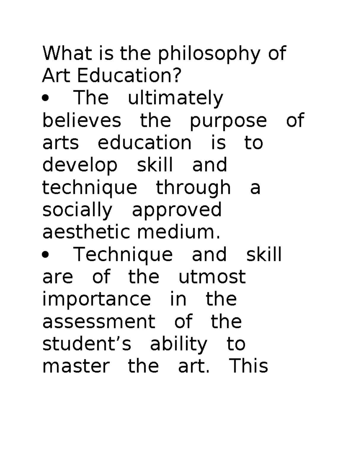 ART- Philosophy and Objectives of Art Education - Studocu