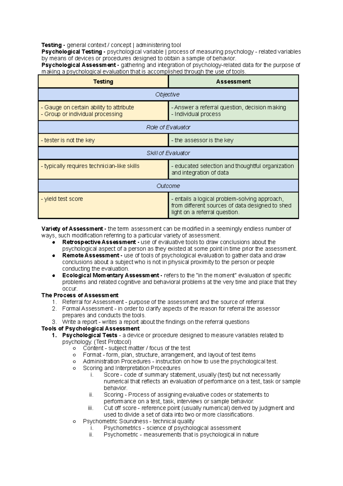 Psych Assessment (PSY 101) - Midterm Review and Key Concepts - Studocu