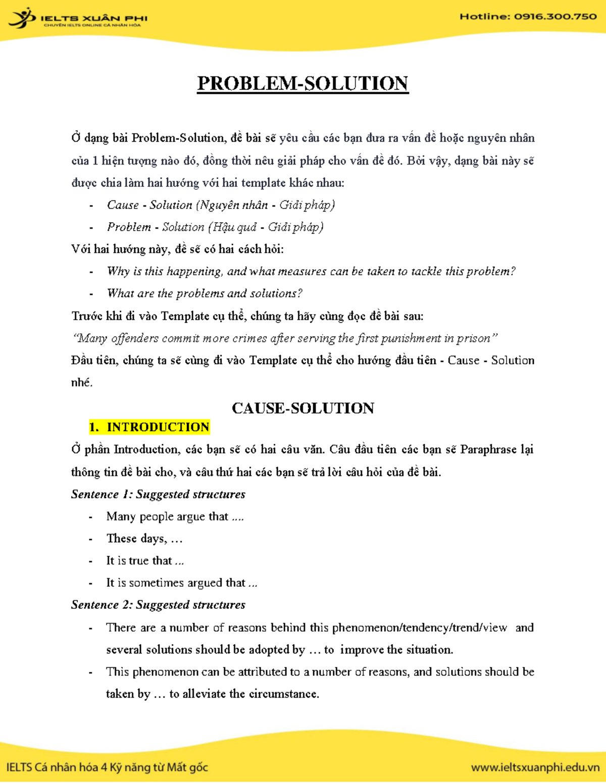 Writing Task 2: Problem-Solution Templates for IELTS - Studocu
