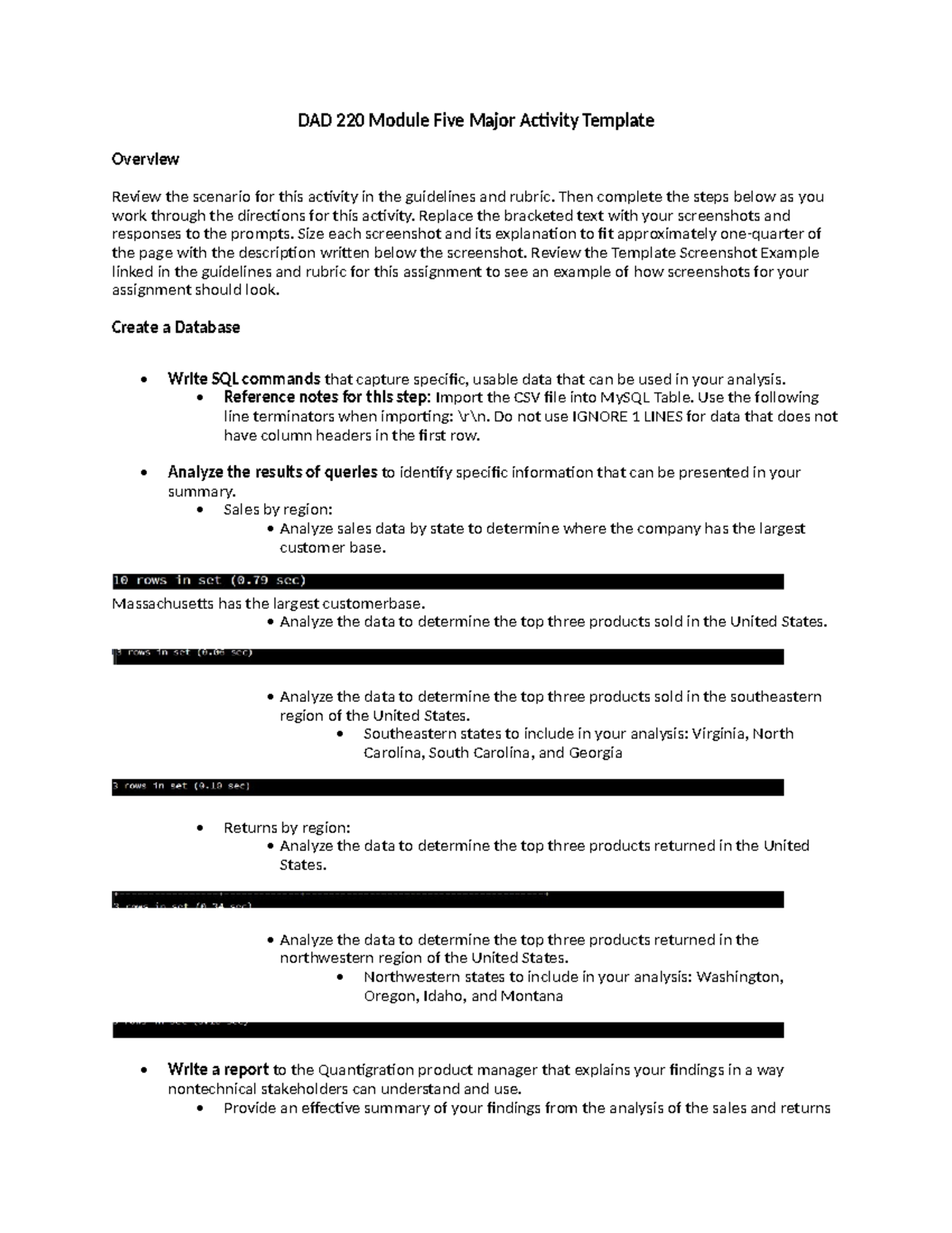 DAD 220 Module Five Major Activity: Database Analysis and Report - Studocu