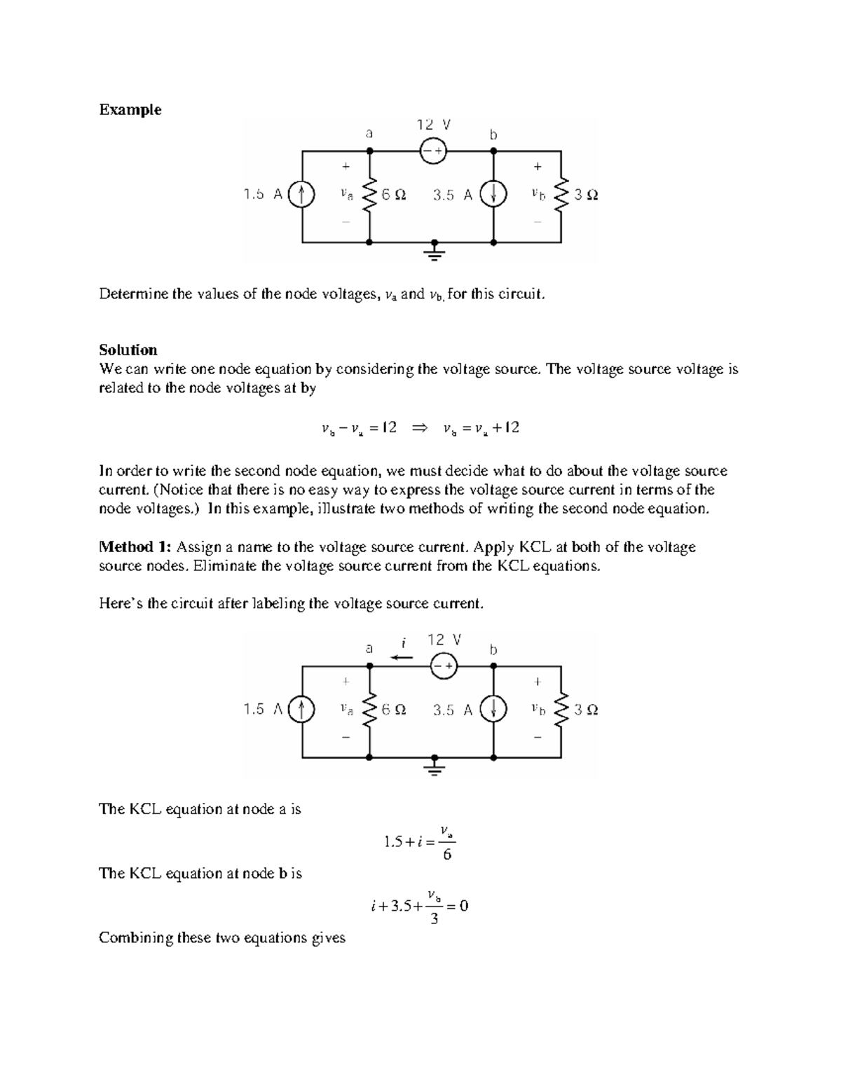 Supernode - Example Determine the values of the node voltages, va and vb, for this circuit ...