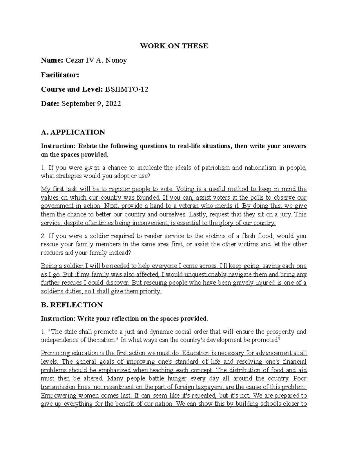 NSTP ACT 1 - yes - WORK ON THESE Name: Cezar IV A. Nonoy Facilitator ...